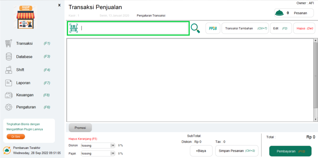Cara Transaksi dengan Scan Barcode External