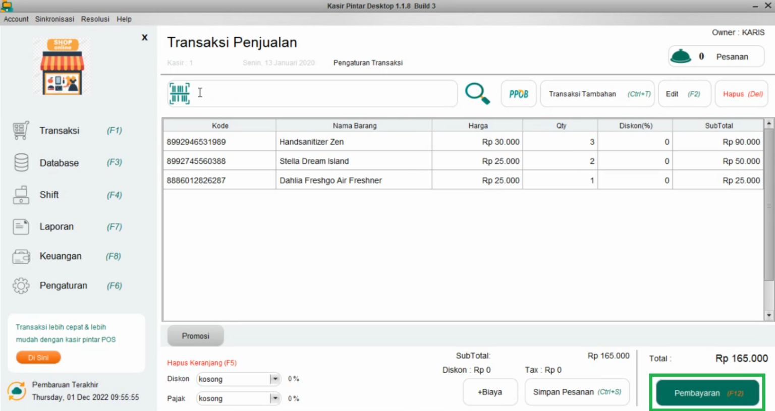 Cara Transaksi dengan Scan Barcode External