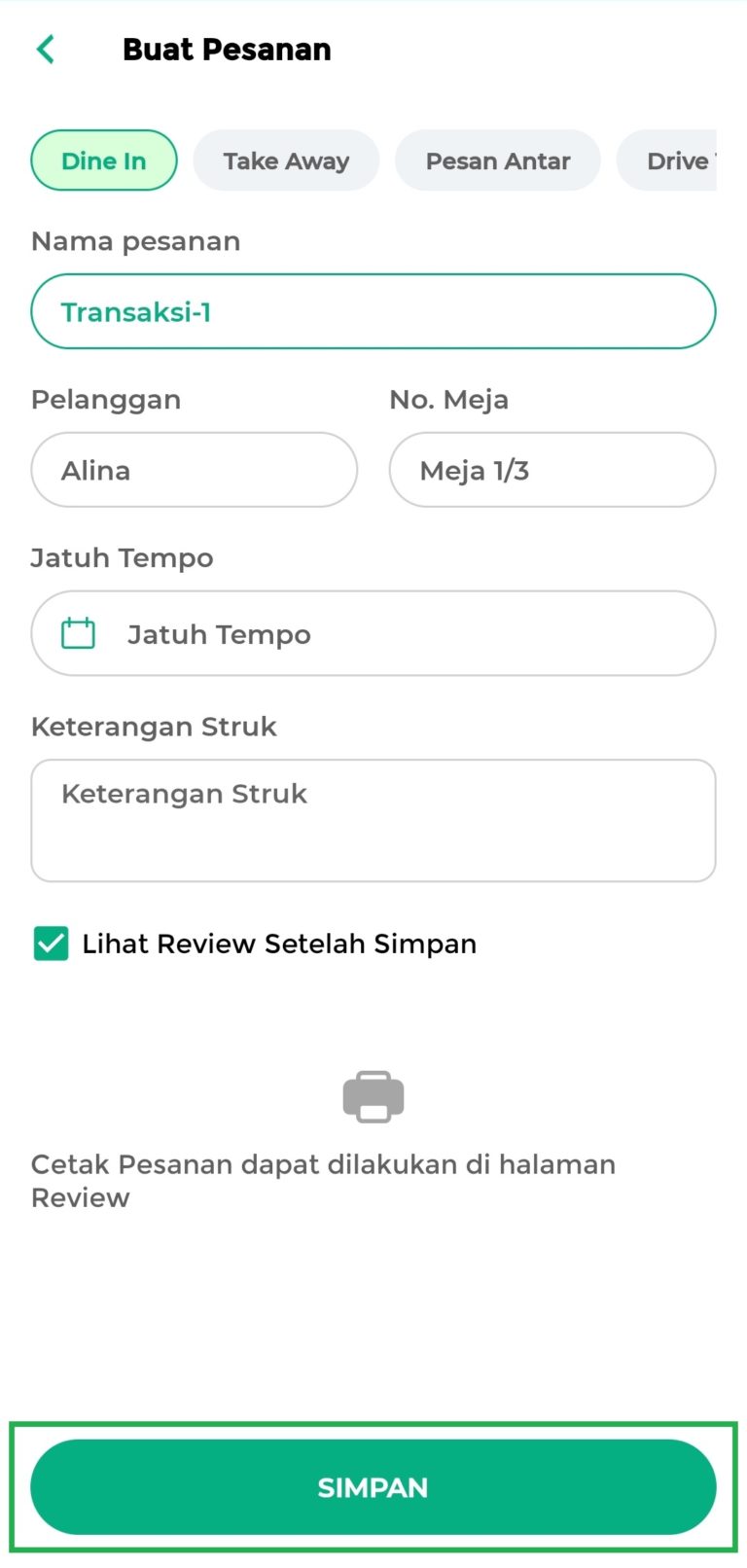 Cara Membuat dan Mencetak Pesanan