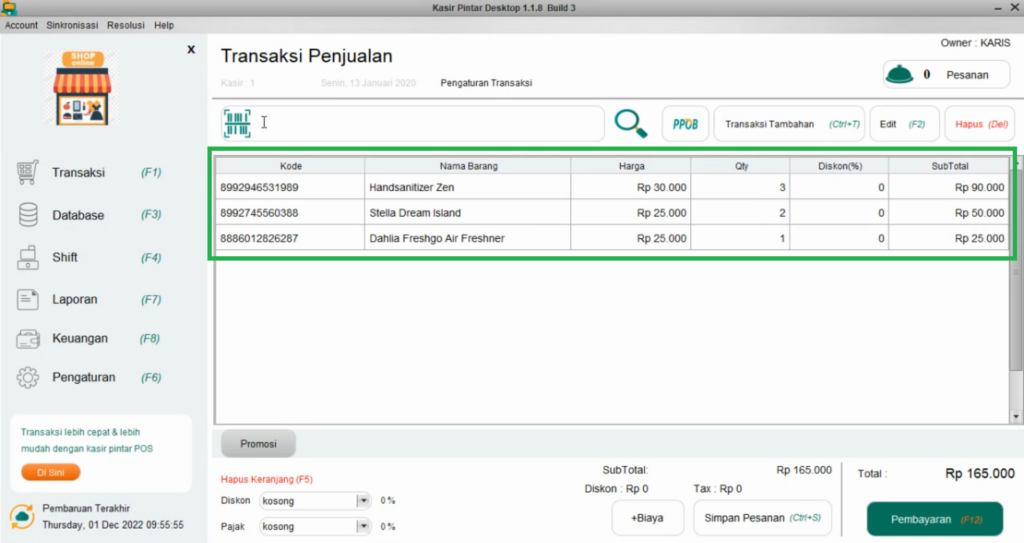 Cara Transaksi dengan Scan Barcode External