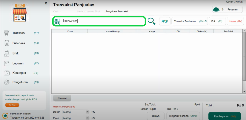 Cara Transaksi dengan Scan Barcode External