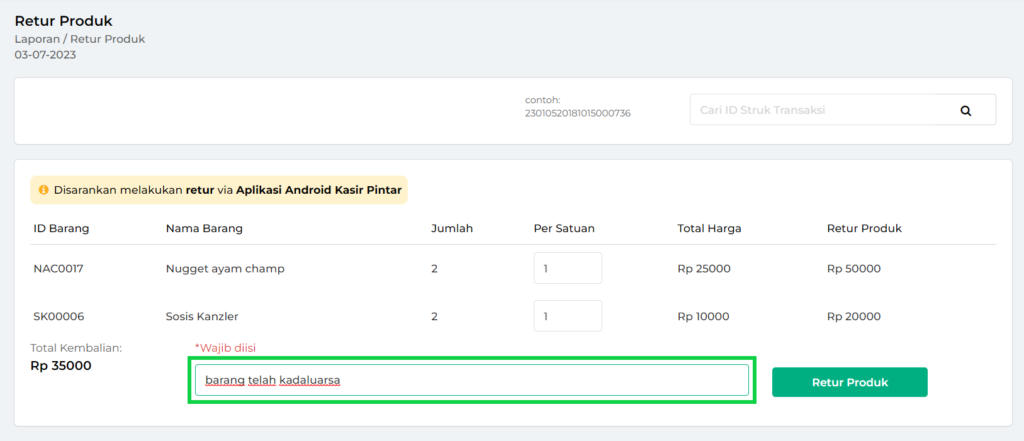 Cara Melakukan Retur Transaksi Penjualan (Website/Back Office)