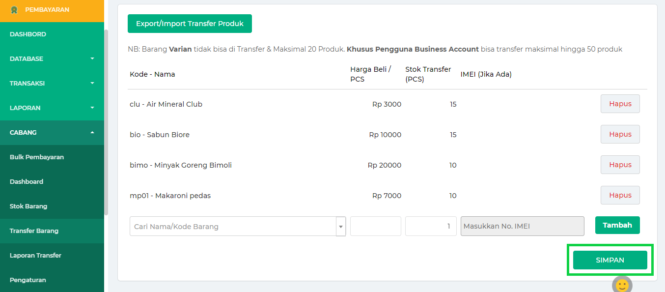 Cara Transfer Barang ke Cabang Lain