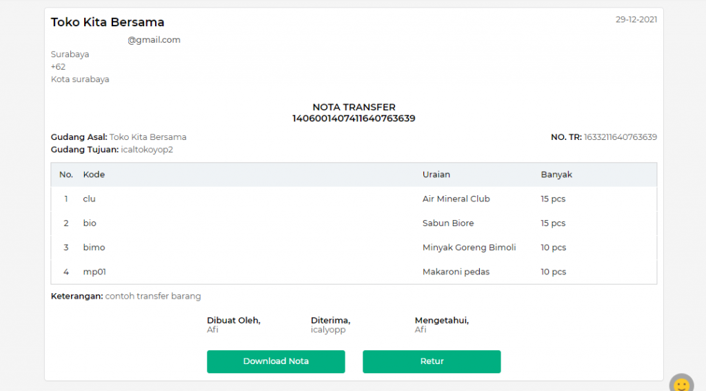Cara Transfer Barang ke Cabang Lain