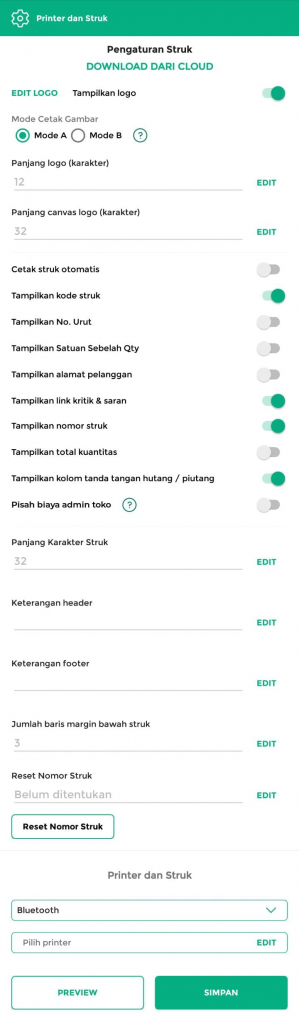 Pengaturan Printer dan Struk