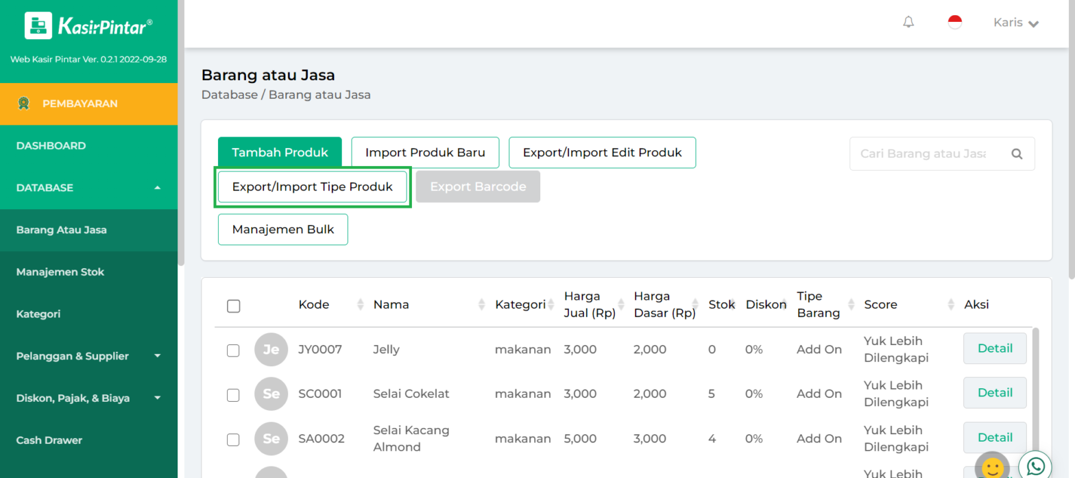 Cara Export / Import Tipe Barang
