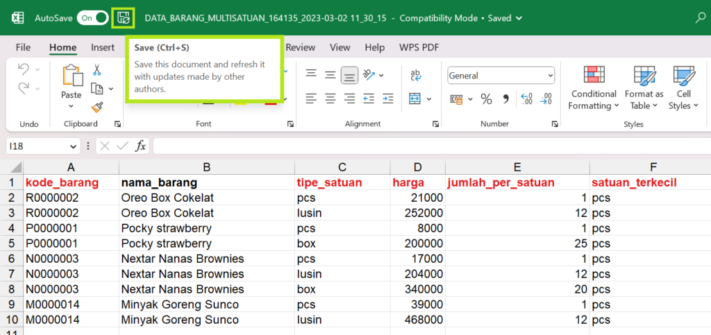 Cara Export / Import Tipe Barang