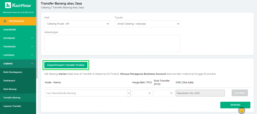Cara Transfer Barang ke Cabang Lain
