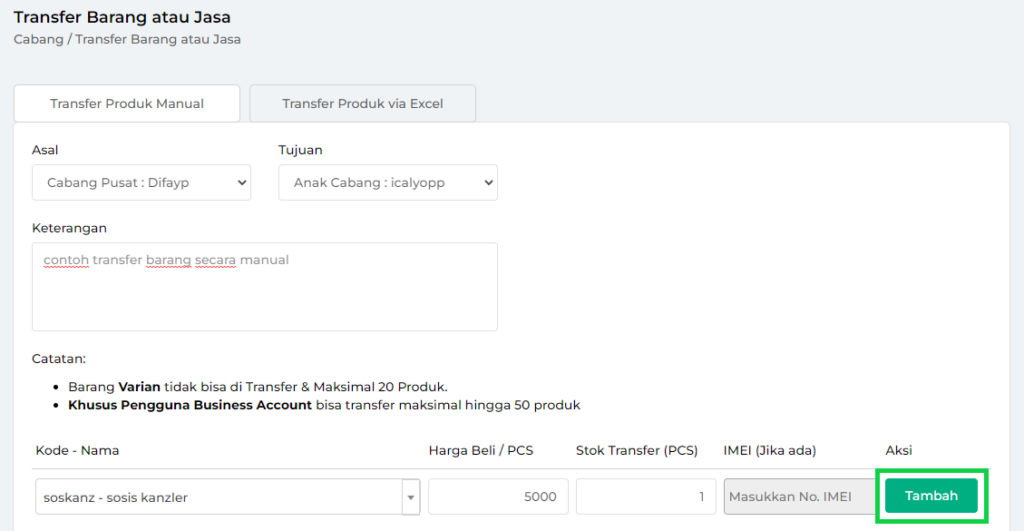 Cara Transfer Barang Antar Cabang (Tanpa Konfirmasi)