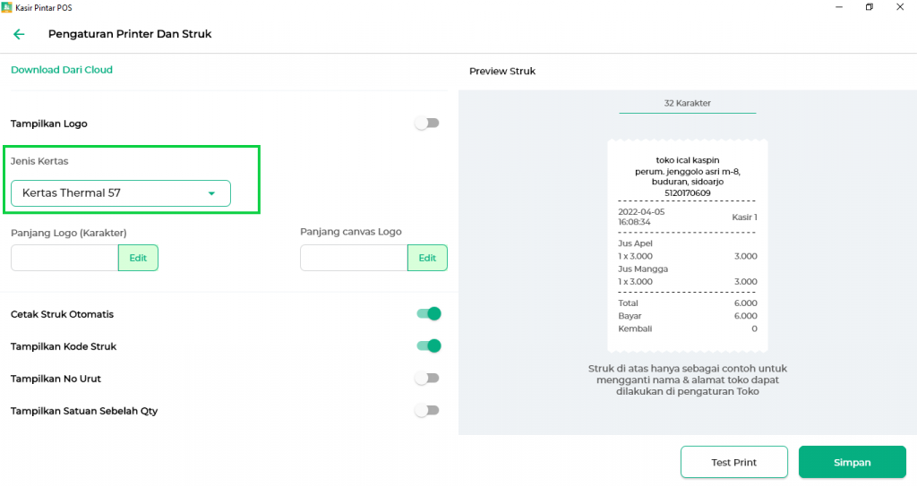 Cara Setting Print Struk Kertas Thermal 58 mm (Kasir Pintar POS Desktop)