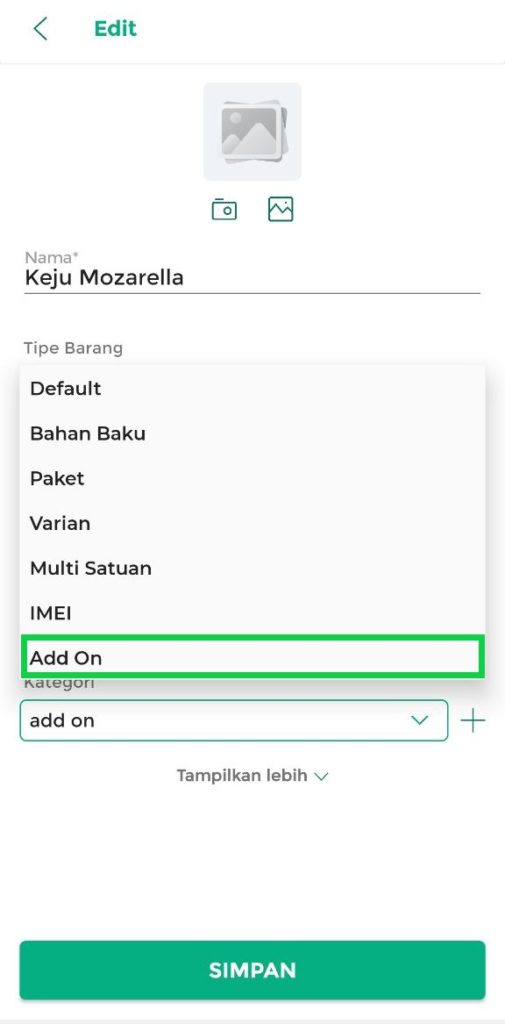 Bagaimana Cara Mengubah Tipe Barang Add on Secara Manual?
