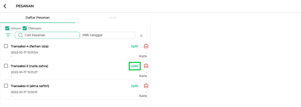 Cara Split Pesanan