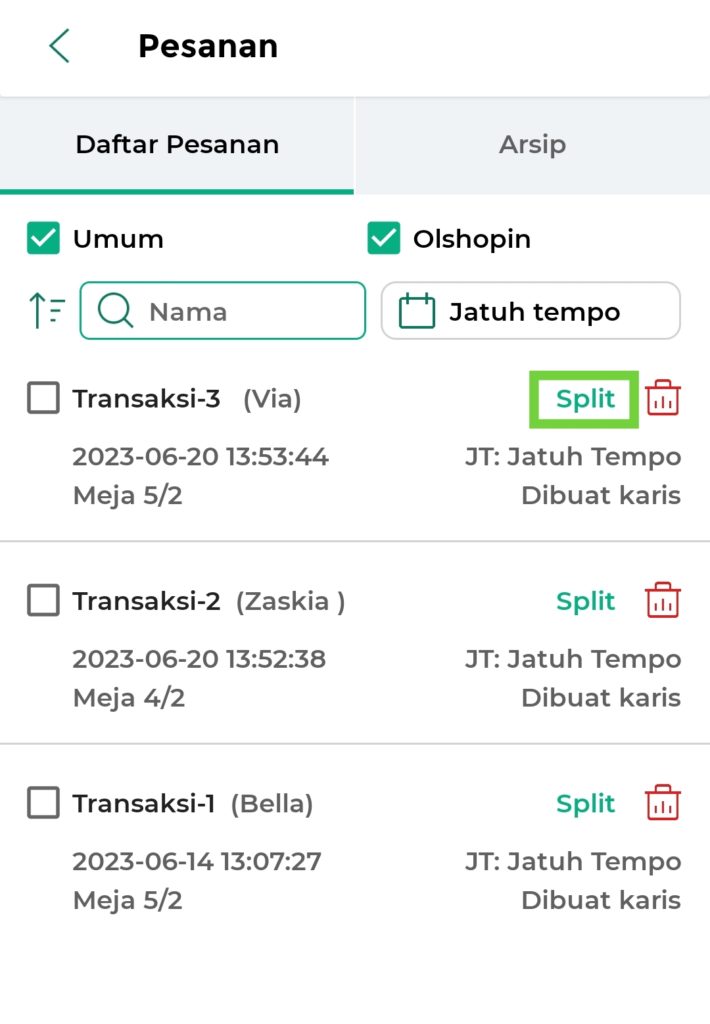 Cara Split Pesanan