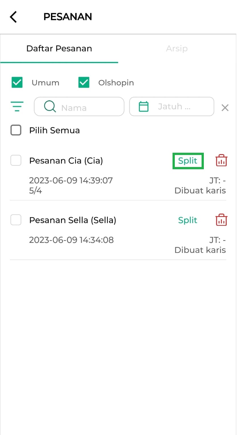 Cara Split Pesanan