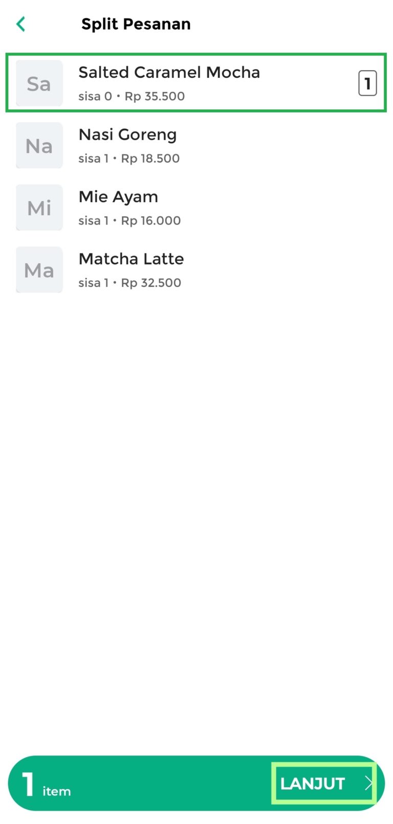 Cara Split Pesanan