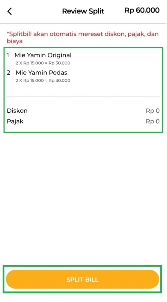 Cara Split Pesanan