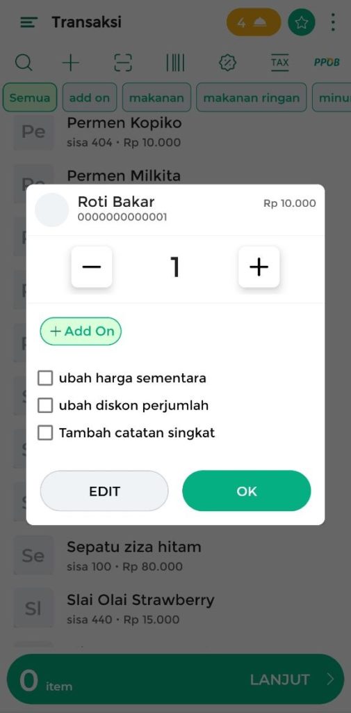 Cara Transaksi Barang Add On (Baru)