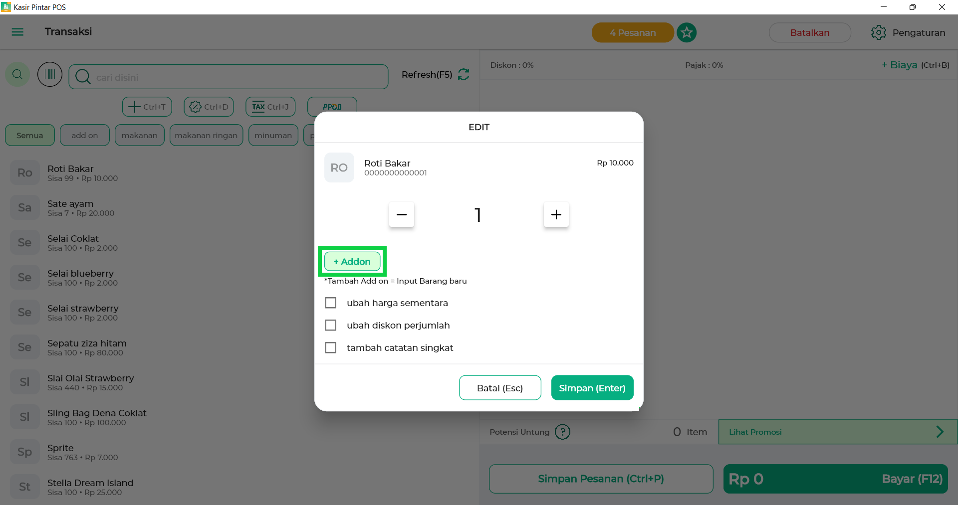 Cara Transaksi Barang Add On (Baru)