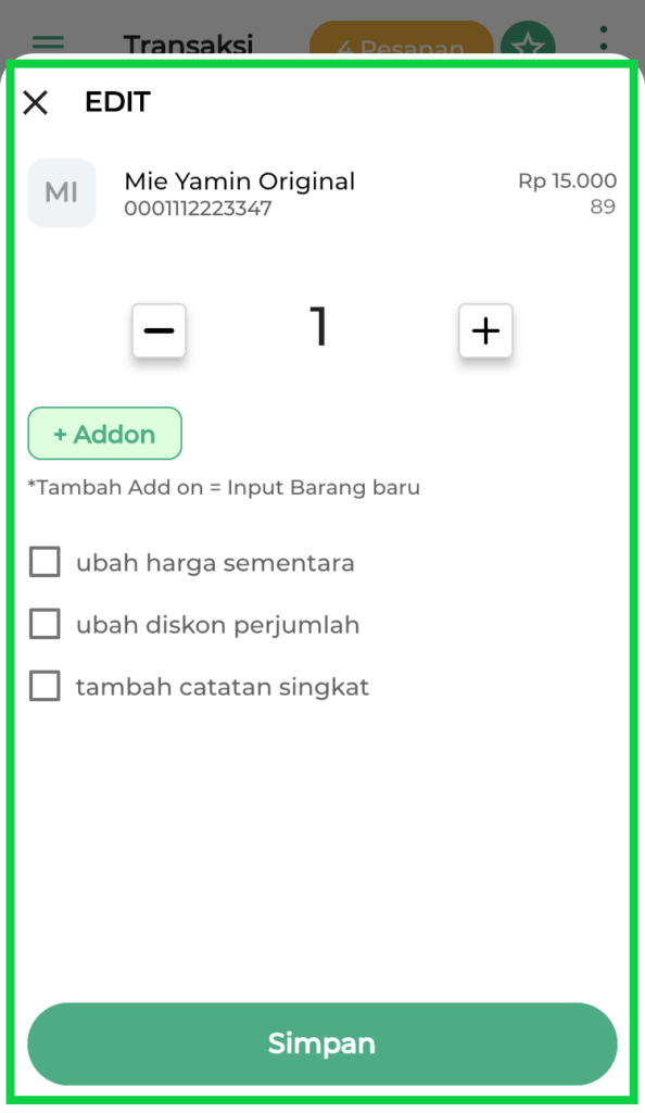 Cara Transaksi Barang Add On (Baru)