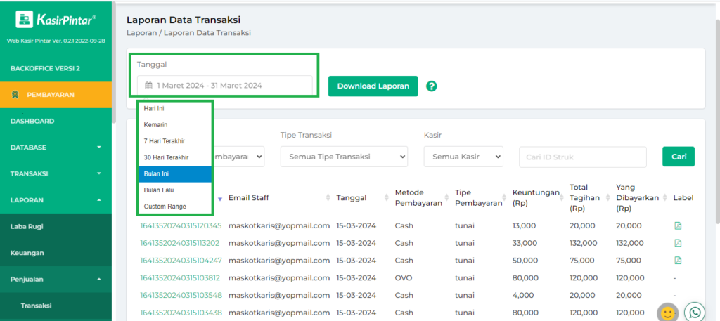 Laporan Data Transaksi