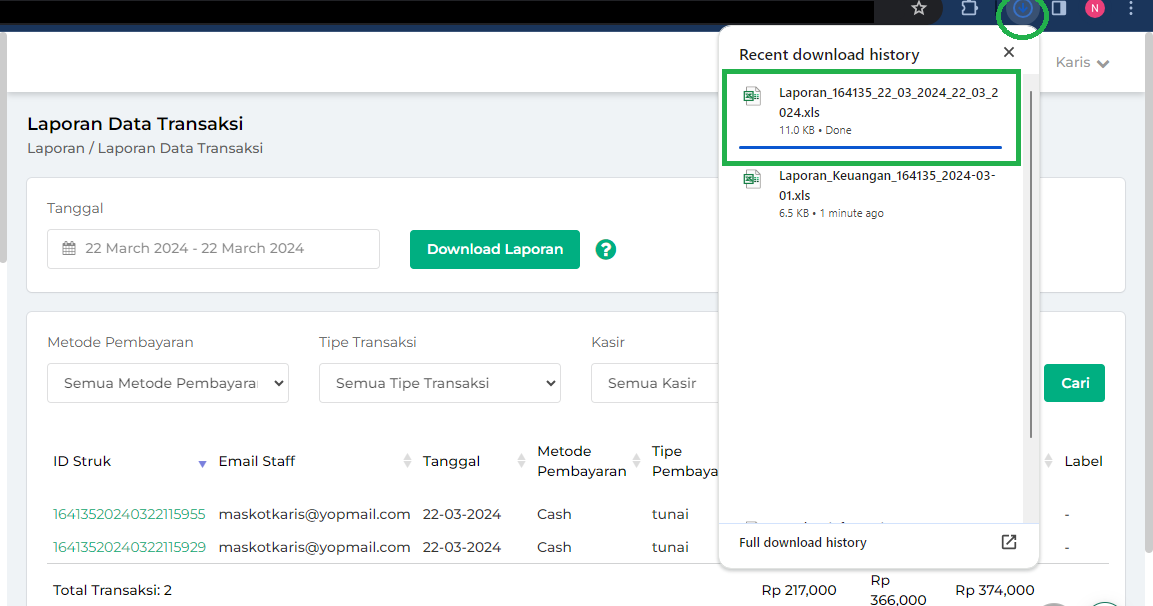 Laporan Data Transaksi