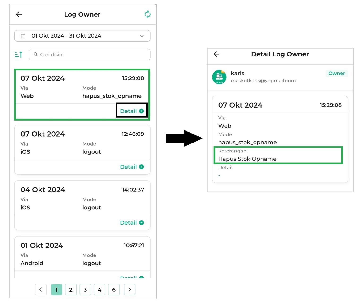 Cara Melihat Log Owner (Kasir Pintar Dashboard)