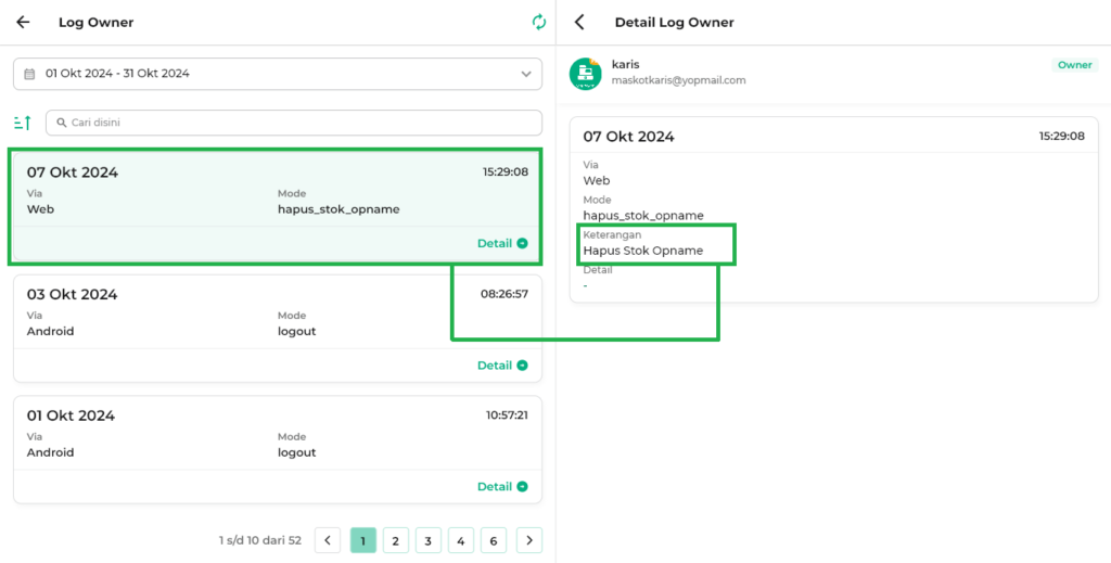 Cara Melihat Log Owner (Kasir Pintar Dashboard)