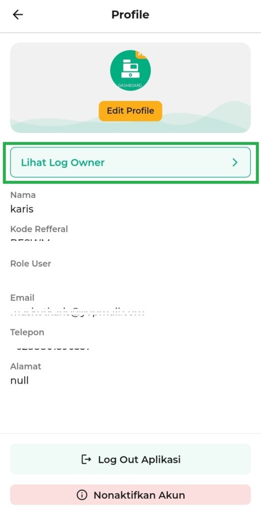 Cara Melihat Log Owner (Kasir Pintar Dashboard)