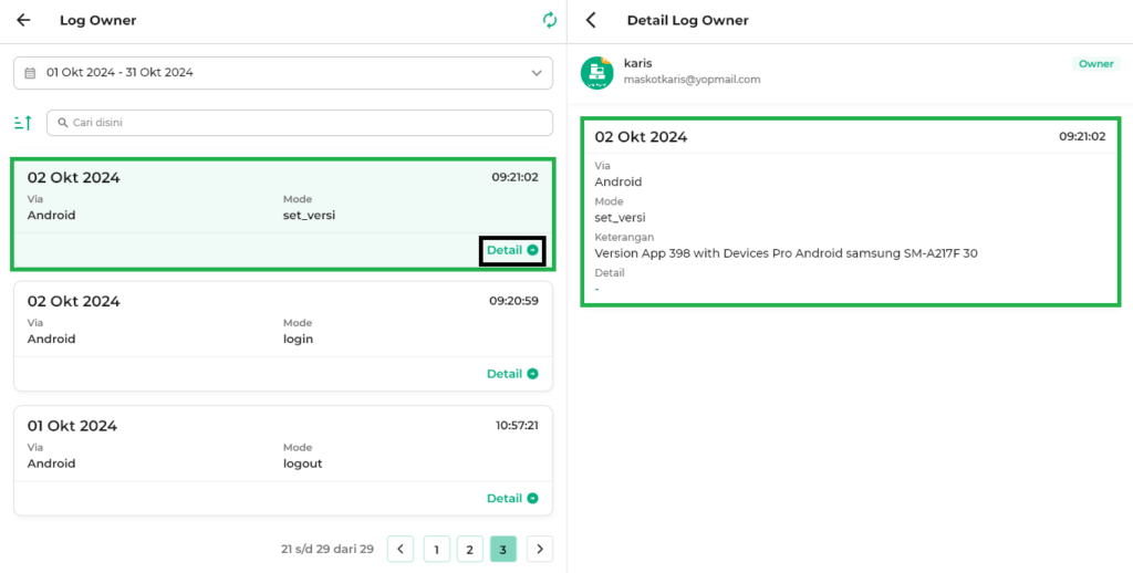 Cara Melihat Log Owner (Kasir Pintar Dashboard)