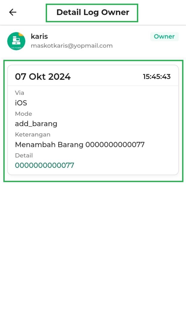 Cara Melihat Log Owner (Kasir Pintar Dashboard)