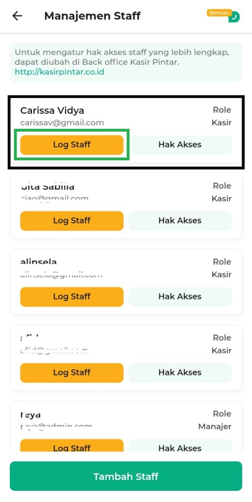 Cara Melihat Log Staf (Kasir Pintar Dashboard)