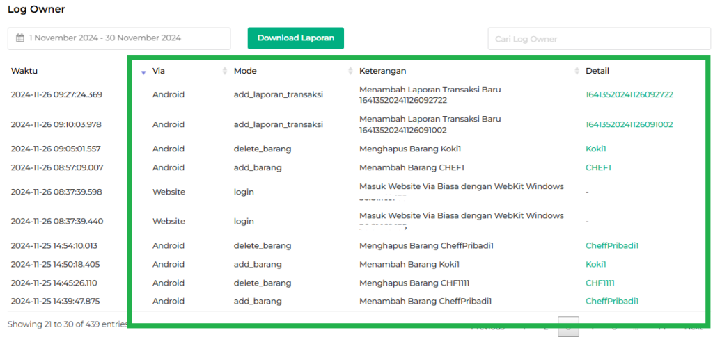 Cara Melihat Log Owner (Website / Back Office)