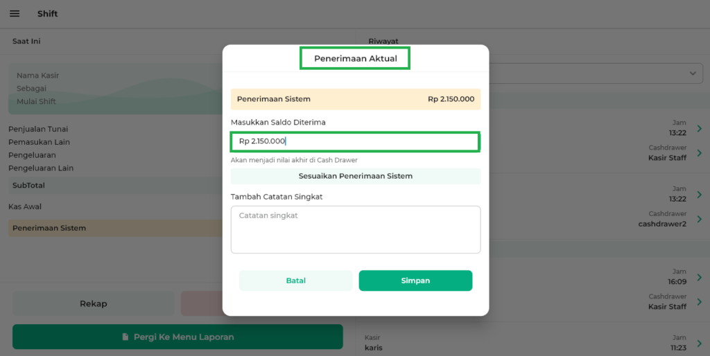 Cara Menggunakan Fitur Shift (Kasir Pintar Dashboard)